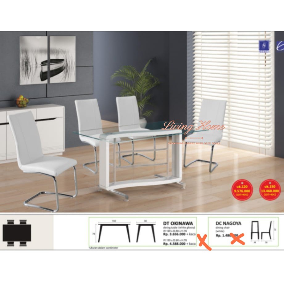 Jual Meja Makan Kaca Set 4 Kursi DT Okinawa DC Nagoya Siantano Dining Table Chair Minimalis ...