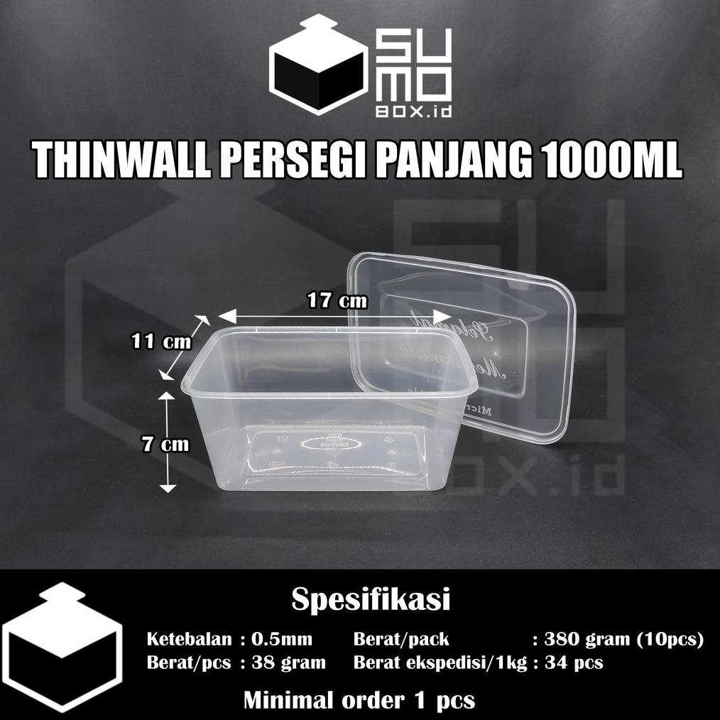 Jual Thinwall Persegi Panjang 1000ml Tutup Kotak Makan Plastik 1000