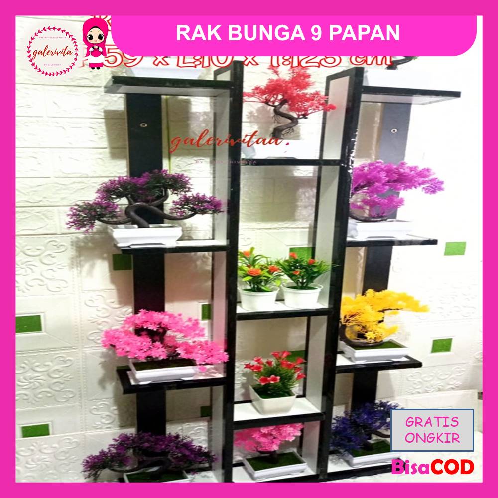 Jual Rak Bunga Susun Kayu Warna / Rak Bunga Kayu Minimalsi 12 Vas / Rak ...