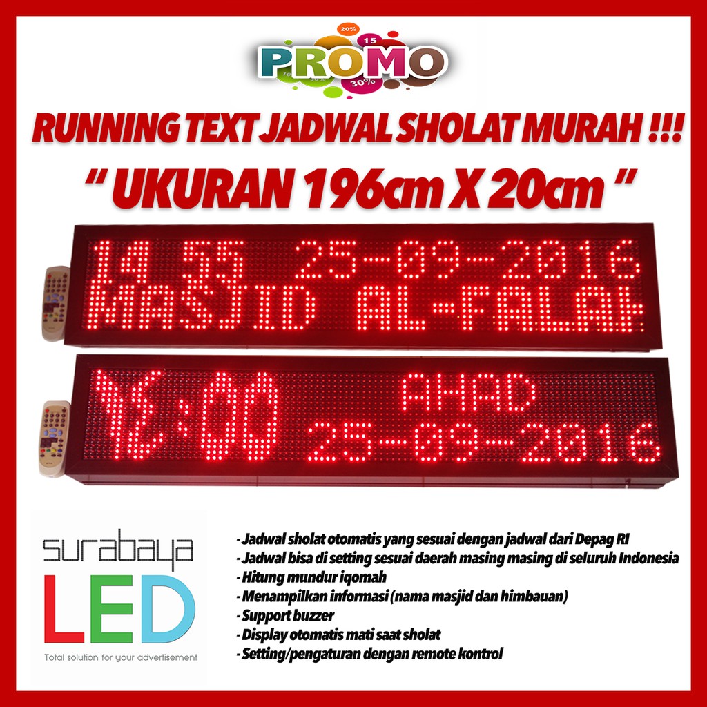 Jual Jadwal Sholat Otomatis Running text LED | Shopee Indonesia