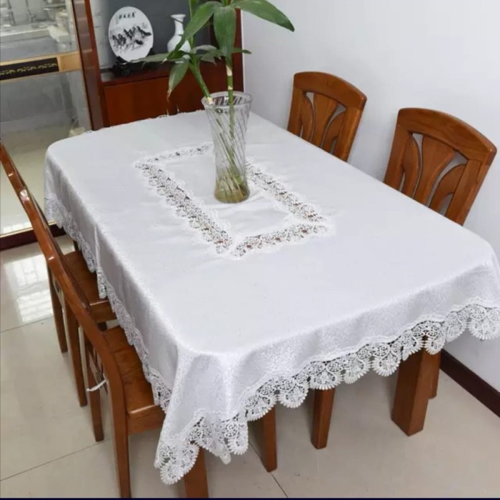 Jual Agathasale - Taplak Meja Makan Katun Renda 160X225 - Putih ...
