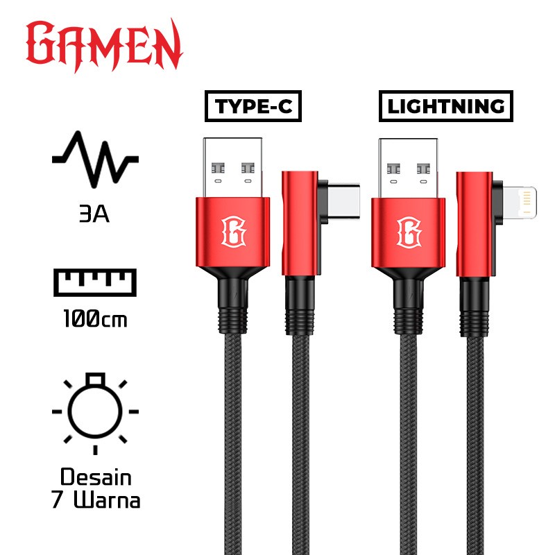 Jual GAMEN Kabel Data Gaming Data Cable Lightning / Type-C Elbow Design ...