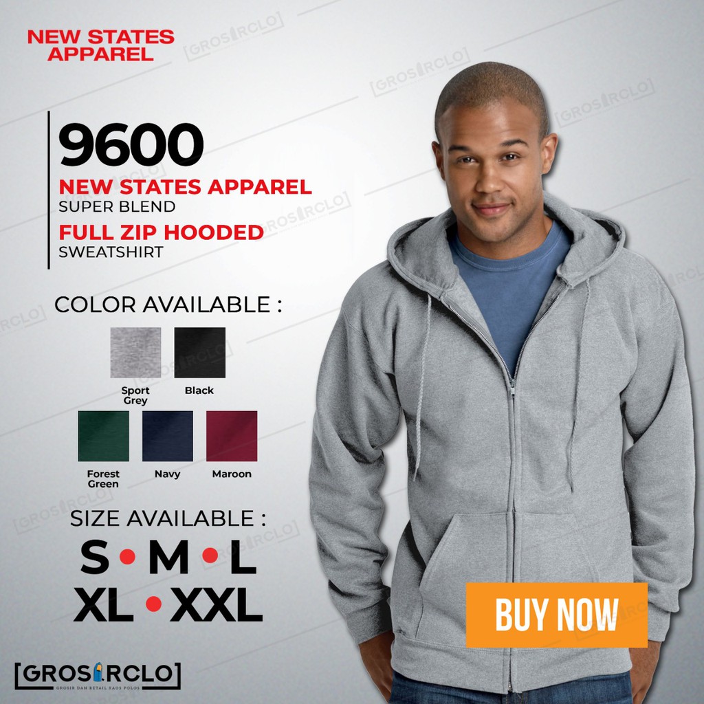 Jual JAKET POLOS NSA New States Apparel JAKET ZIP Hoodie 9600 Original ...