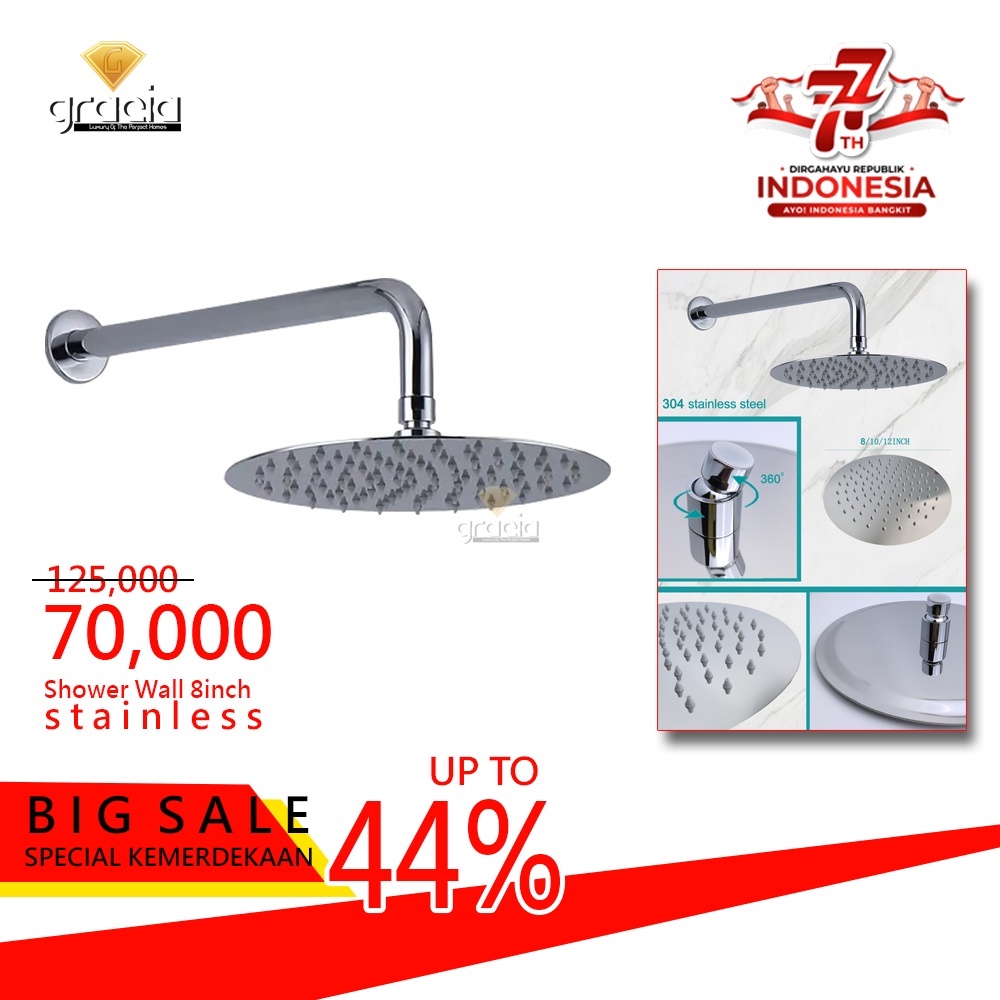 Jual Shower Pancuran Hujan Stainless Berlapis Krom Bulat 8 inch ...