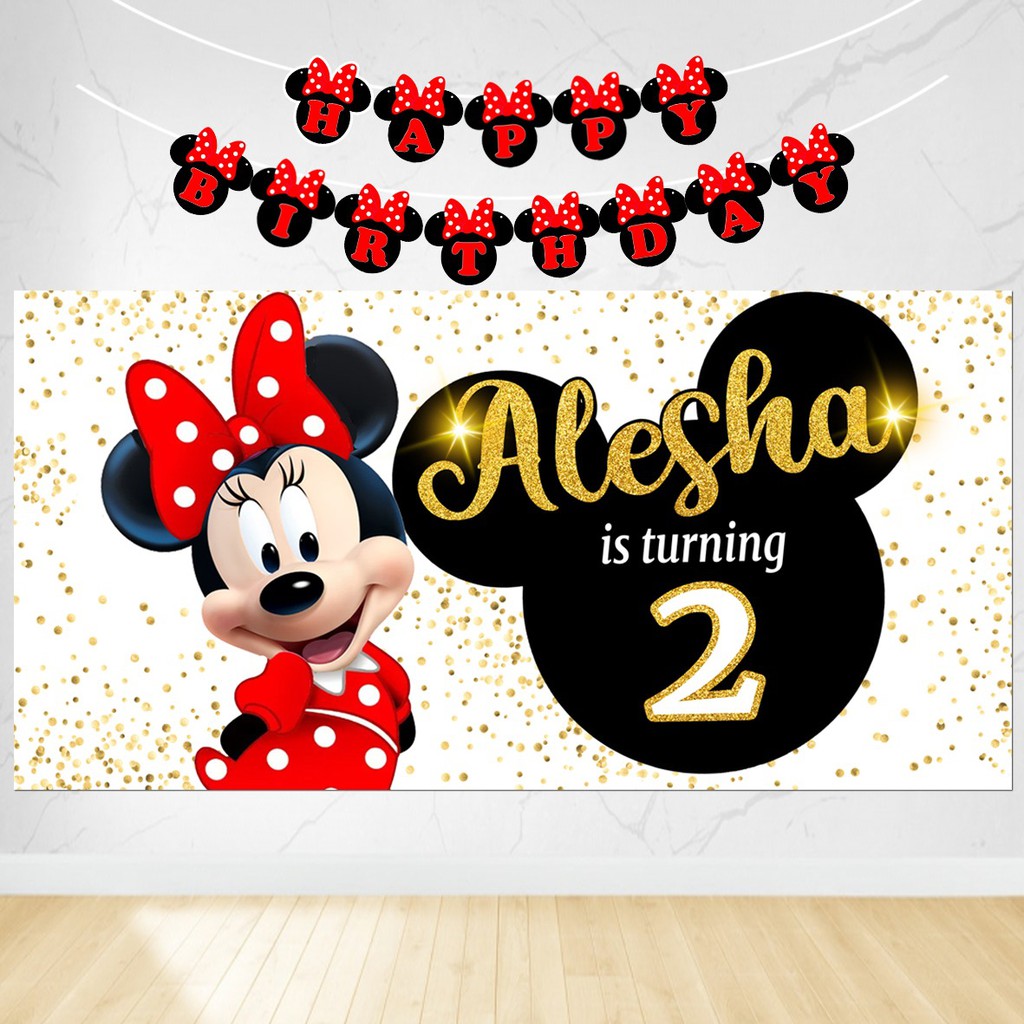 Jual Minnie Mouse White Gold Backdrop Flexi Banner Birthday / Hiasan ...
