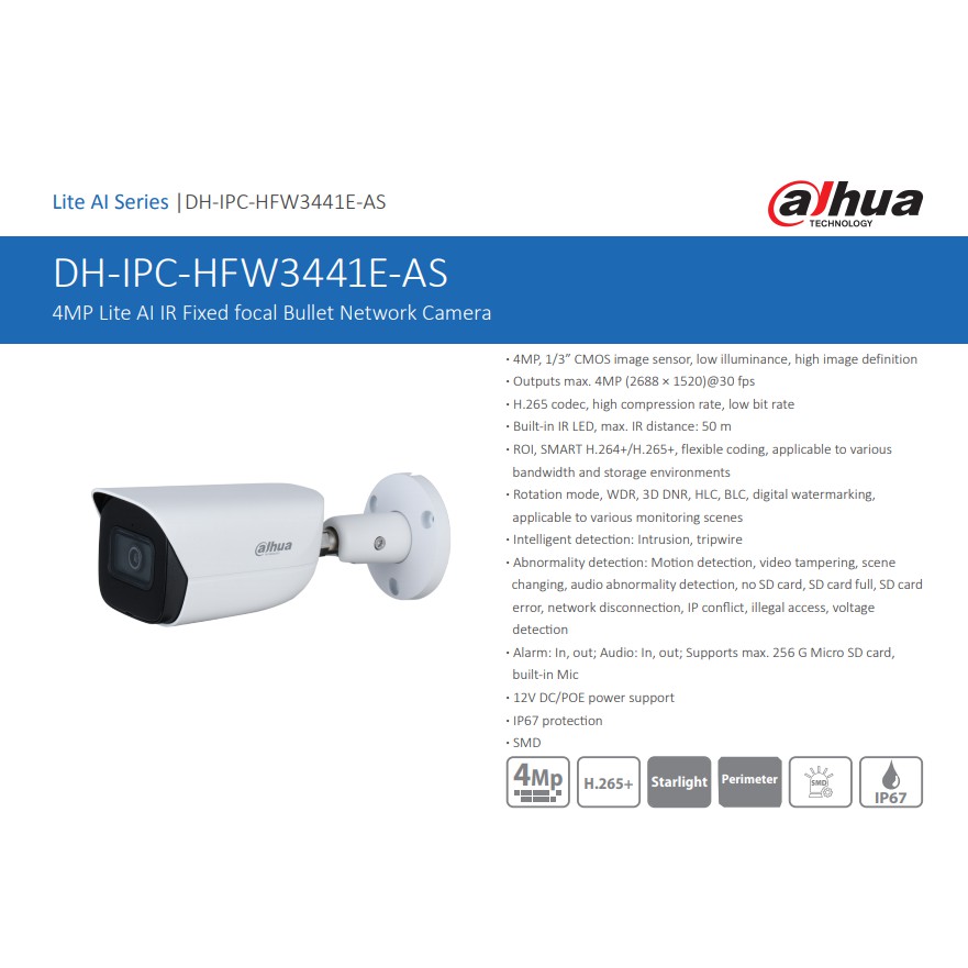 Jual Dahua CCTV IPC Camera IPC-HFW3441E-AS 4MP Lite AI IR Fixed focal ...