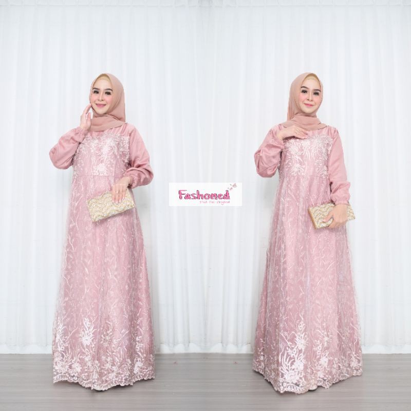 Jual SALE TERBATAS Farasya Dress Kondangan Jumbo Ld 130 Gamis Brukat Jumbo Party Dress Muslim ...
