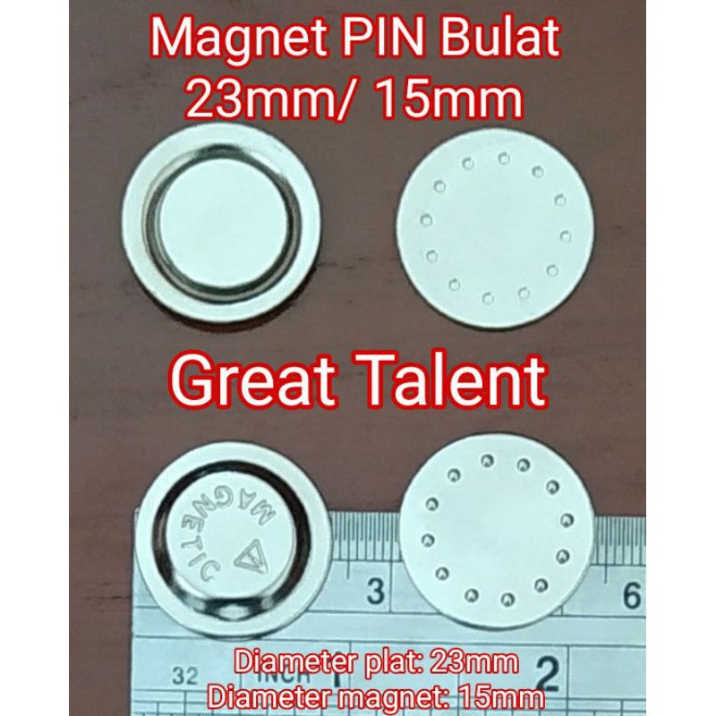 Jual Magnet PIN Bulat 23mm/ 15mm - Diameter Plat 23mm. Diameter Magmet ...