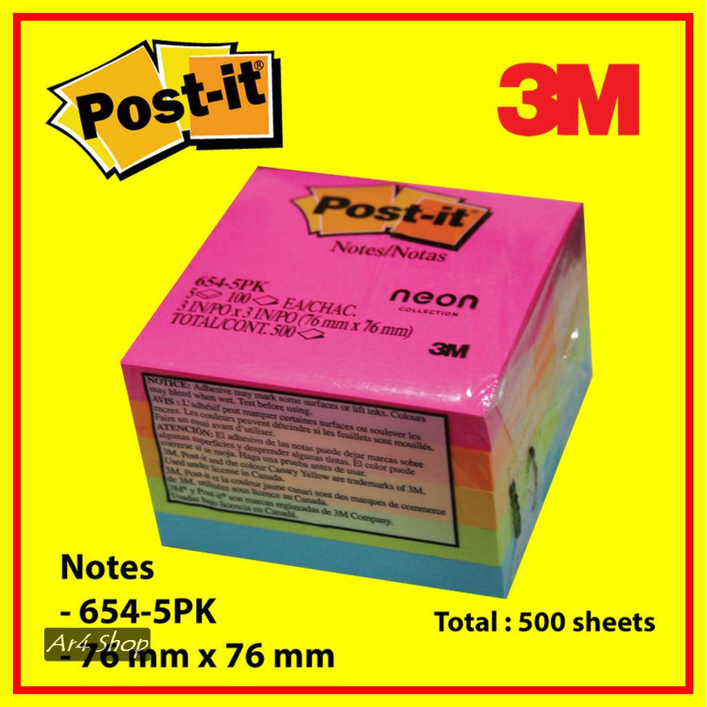 Jual Sticky Notes - Post-It - 654-5Pk Neon Colors 3 X 3& 34; | Shopee ...