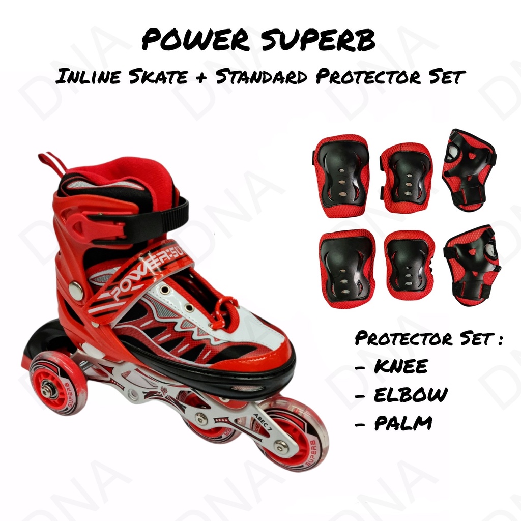 Jual Sepatu Roda Inline Power Superb (RED) + Standard Protector Set ...