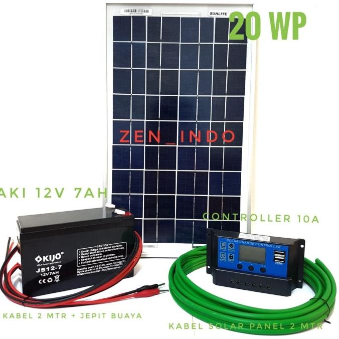 Jual Paket Hemat Solar Panel Surya 20WP, Solar Controller 10A, Aki 12V ...