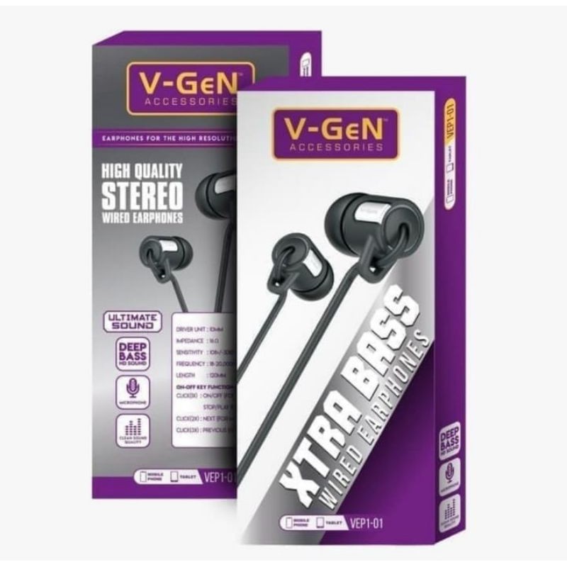 Jual Handsfree Headset V-Gen VEP1-01 atau vep1-08 vgen earphone ...