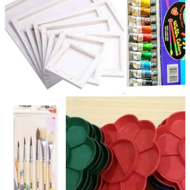 Jual Paket Lukis (kanvas 20x20+kuas+palet+cat air) | Shopee Indonesia