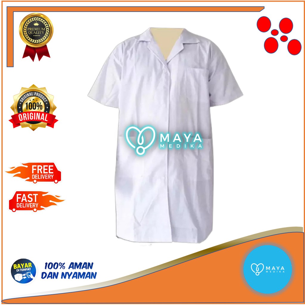 Jual Baju Lab Kain Katun Lgn Pendek - Putih | Shopee Indonesia