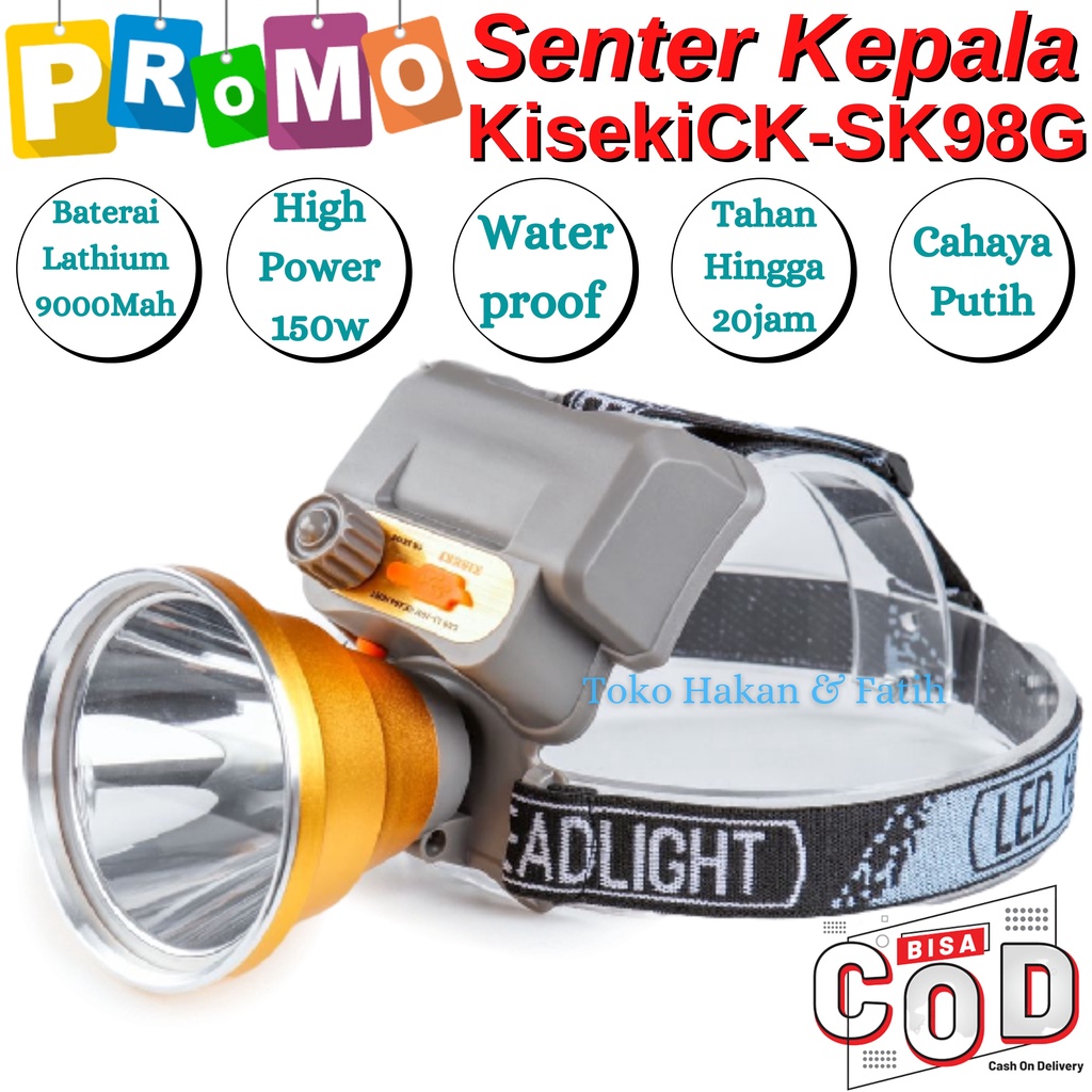 Jual Senter Kepala Cas KISEKI CK-SK98G SUPER TERANG 150 Watt Tahan 20Jam | Headlamp Kiseki CK SK ...