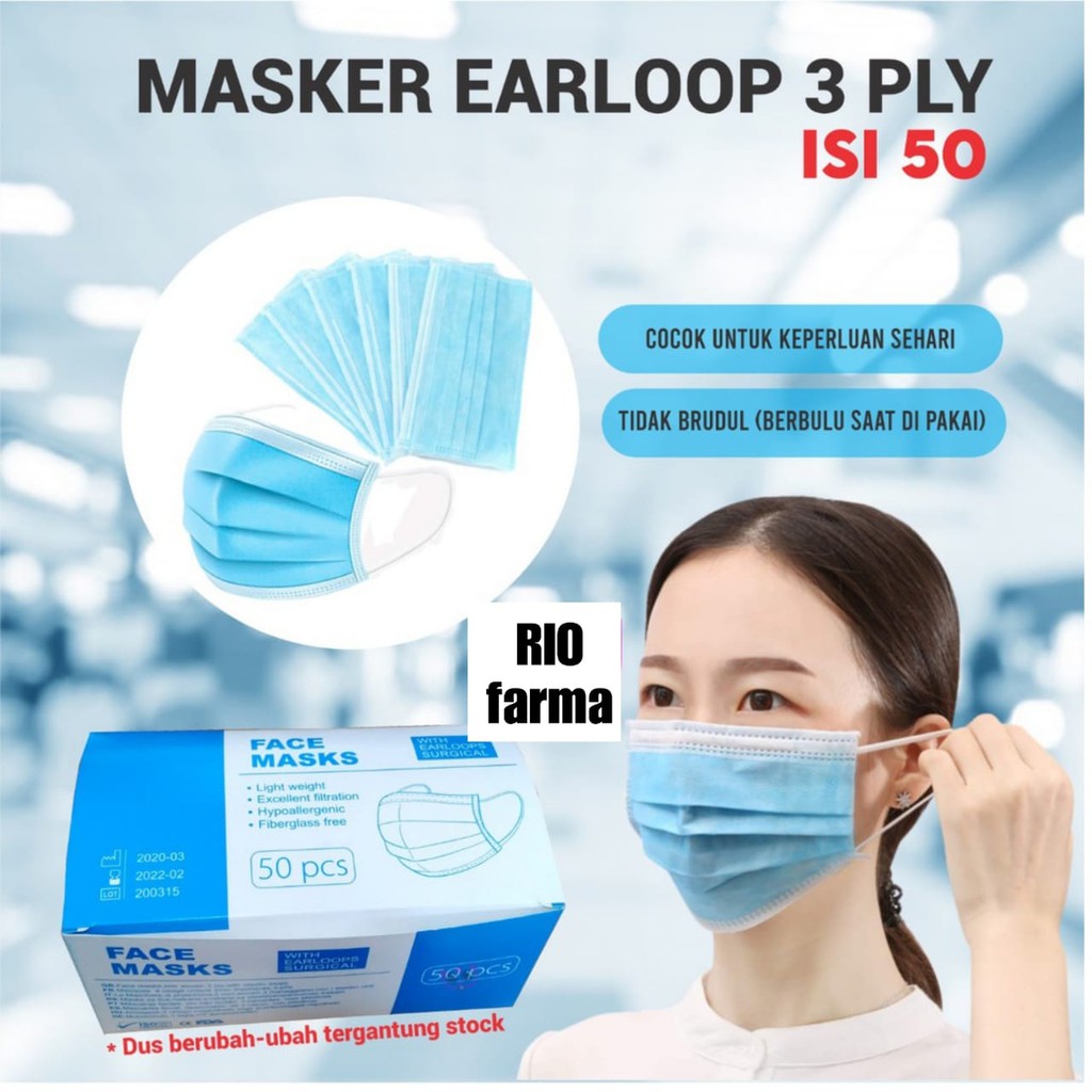 Jual MASKER EAR LOOP ekonomis 3 ply isi 50 pcs | Shopee Indonesia