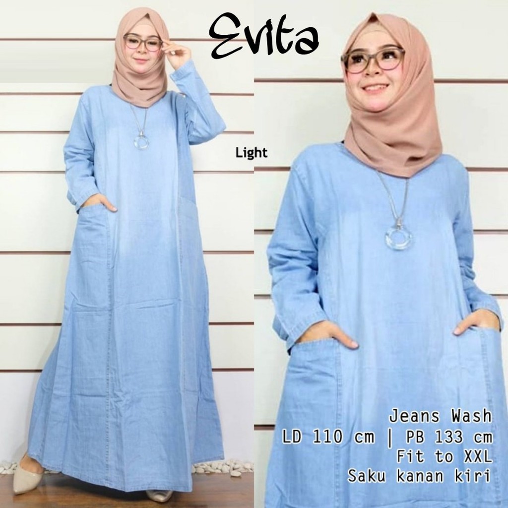 Jual BASIC MAXI RAYA EVITA JEANS JUMBO DRESS ORIGINAL KEKINIAN GSJ ...