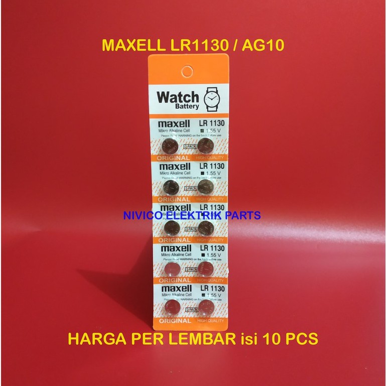 Jual Baterai Batere Batre MAXELL LR1130 LR 1130 PERLEMBAR isi 10 Pcs / LR1130 AG10 AG 10 ...