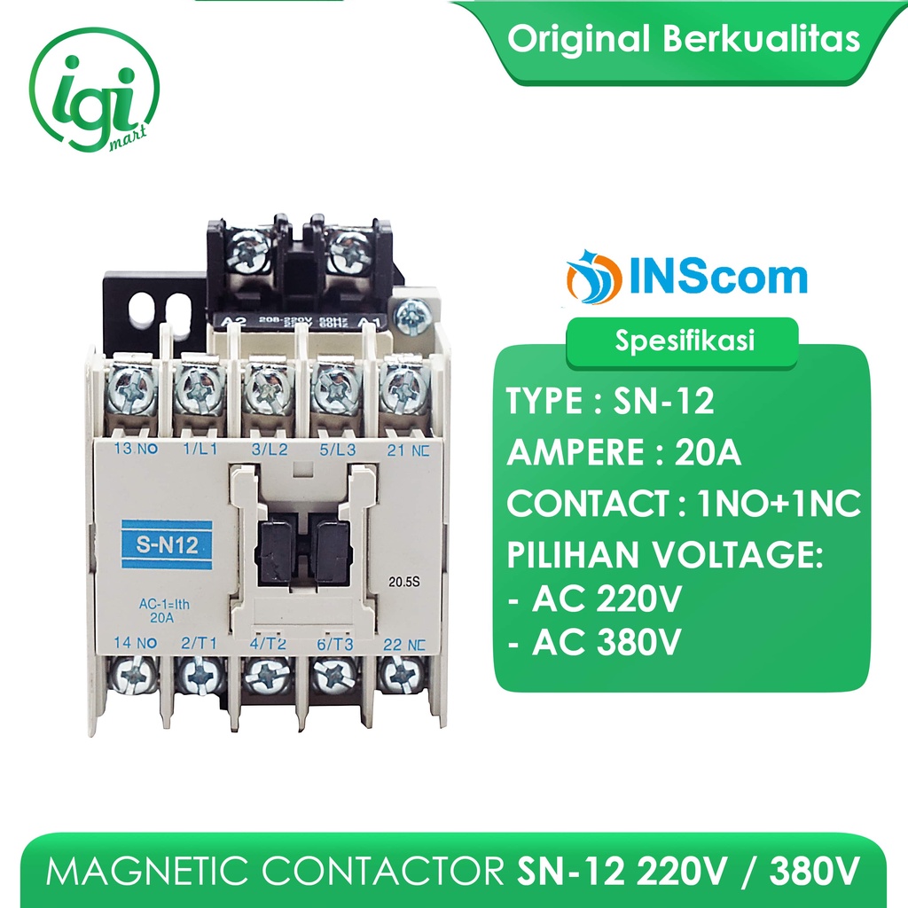 Jual MAGNETIC CONTACTOR SN-12 220V 380V / AC KONTAKTOR SN 12 220VAC 380 ...