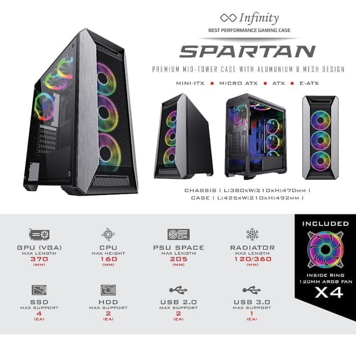 Jual Casing INFINITY SPARTAN - Include 4 FAN RGB | Shopee Indonesia