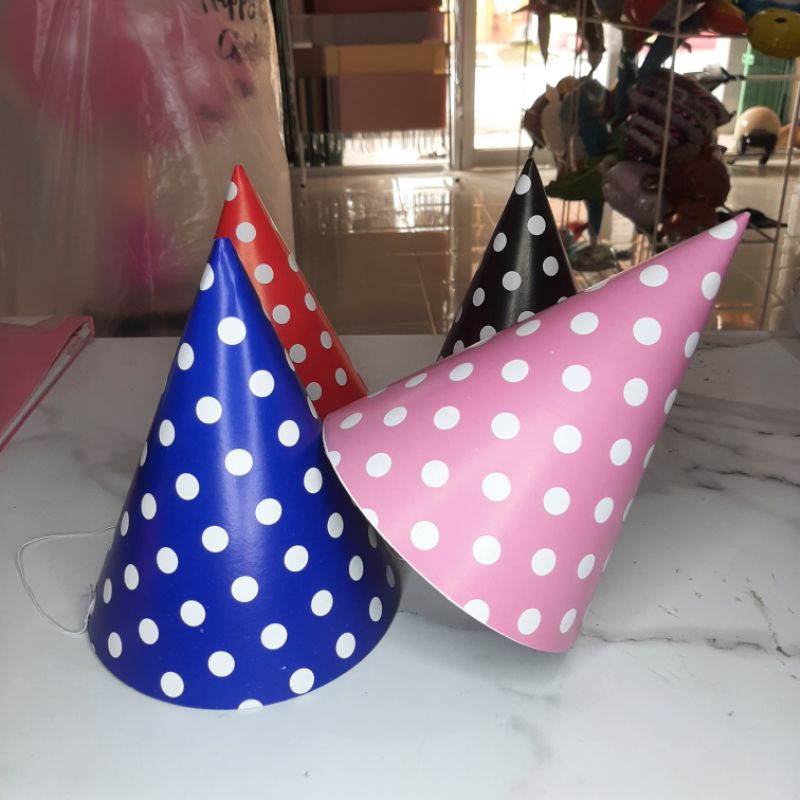 Jual Topi ulang tahun Kerucut topi ultah Kecil dan besar polkadot garis ...