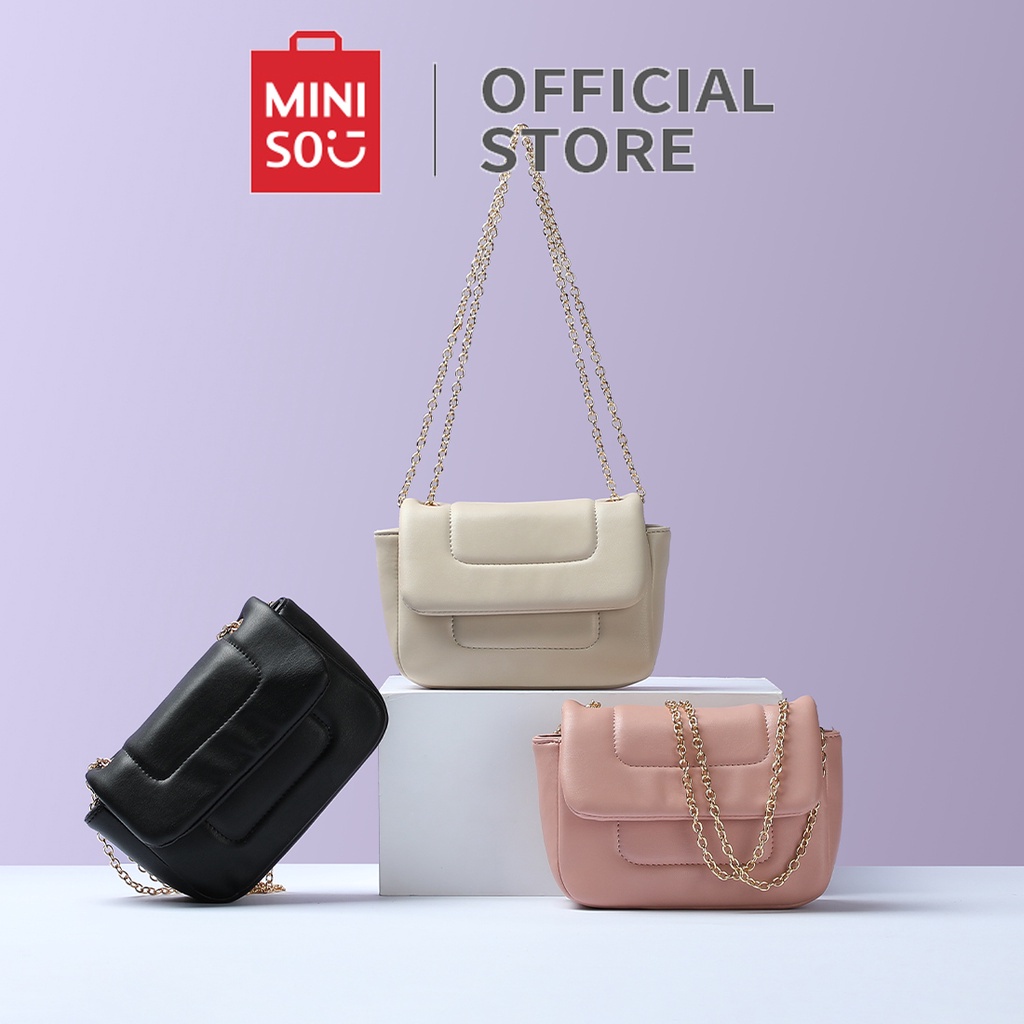 Jual MINISO OFFICIAL Quilted crossbody bag with flap and chain / tas ...