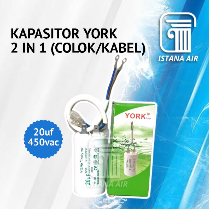 Jual YORK 20uf - 450V KAPASITOR KABEL-COLOK 2 PIN 2 IN 1 (CAPASITOR ...