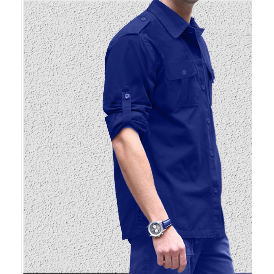Jual Kemeja Outdoor Crew / Lapangan / PDL Pria Panjang Biru Navy / Baju ...