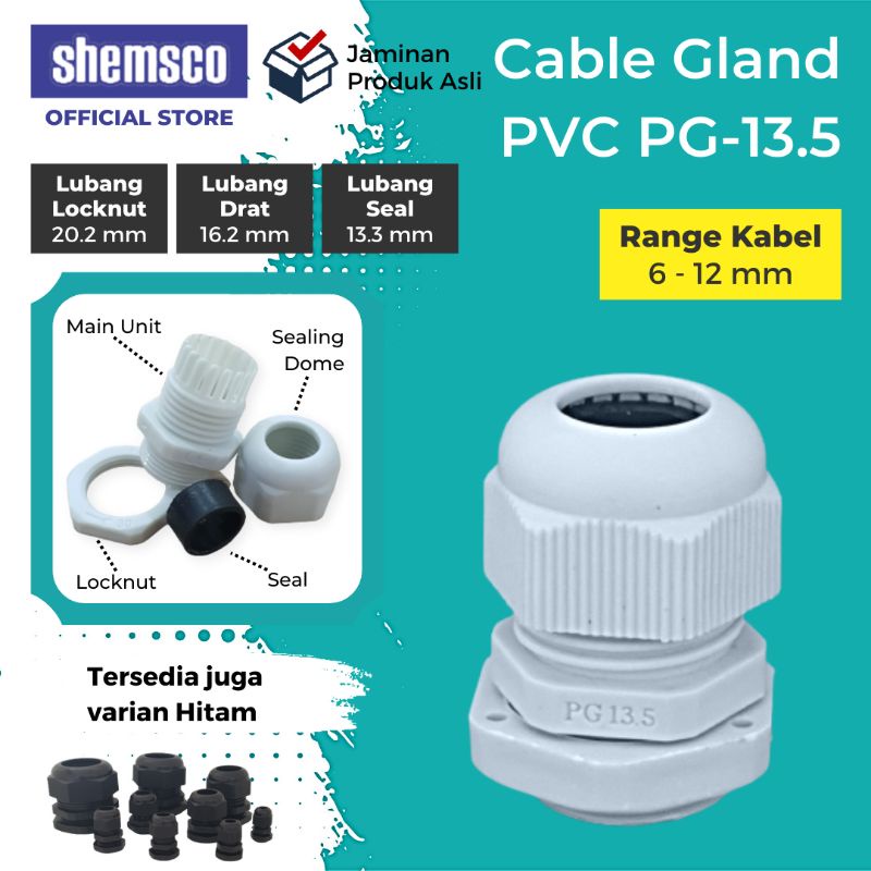 Jual PVC Cable Gland 6mm-12mm PG-13.5 Putih Hitam Connector Kabel ...