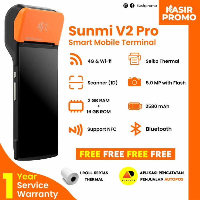 Jual SUNMI V2 PRO 4G MESIN KASIR NFC 2/16GB POS THERMAL PRINTER BARCODESCAN | Shopee Indonesia