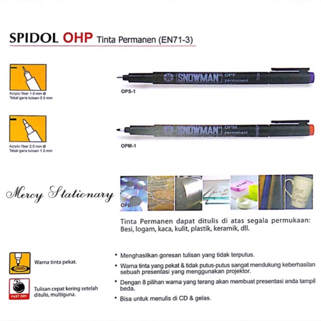 Jual Spidol OHP Marker Snowman OPF OPM Permanent atk | Shopee Indonesia