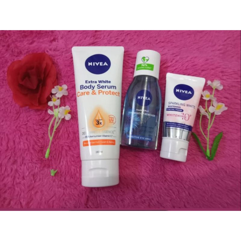 Jual HARGA PROMO PAKET NIVEA BODY SERUM PROTECT + EYE MAKEUP REMOVER ...