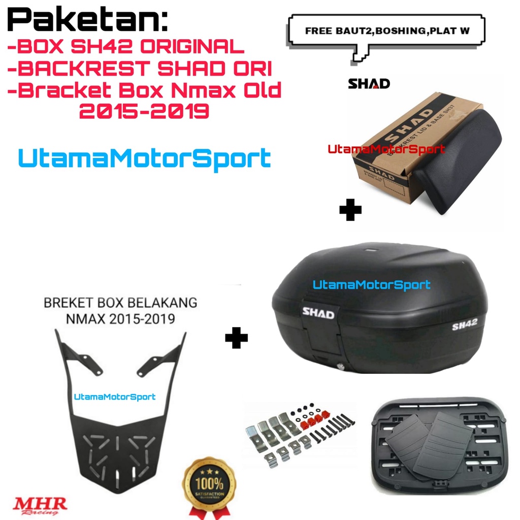 Jual Paket Box Motor Shad SH 42 + Backrest/Senderan + Breket Box Nmax ...
