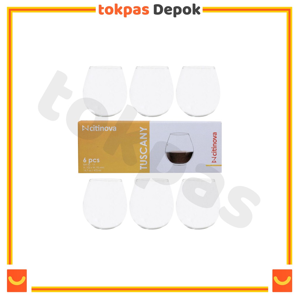 Jual Gelas Kaca Bulat 475 ml SET 6 Pcs Tuscany Citinova BW 82 17 CT-005 ...