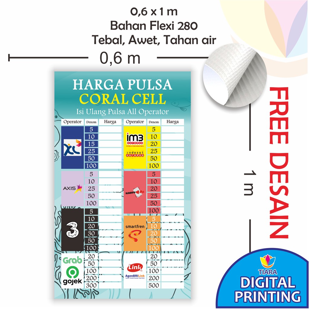 Jual Spanduk Counter HP Ukuran 0,6 m x 1 m (FREE DESAIN) | Shopee Indonesia