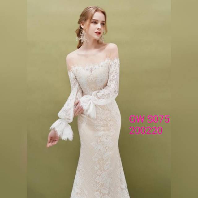 Jual Gaun Wedding Pengantin Model Sabrina Sexy Tangan Panjang SABRINA ...