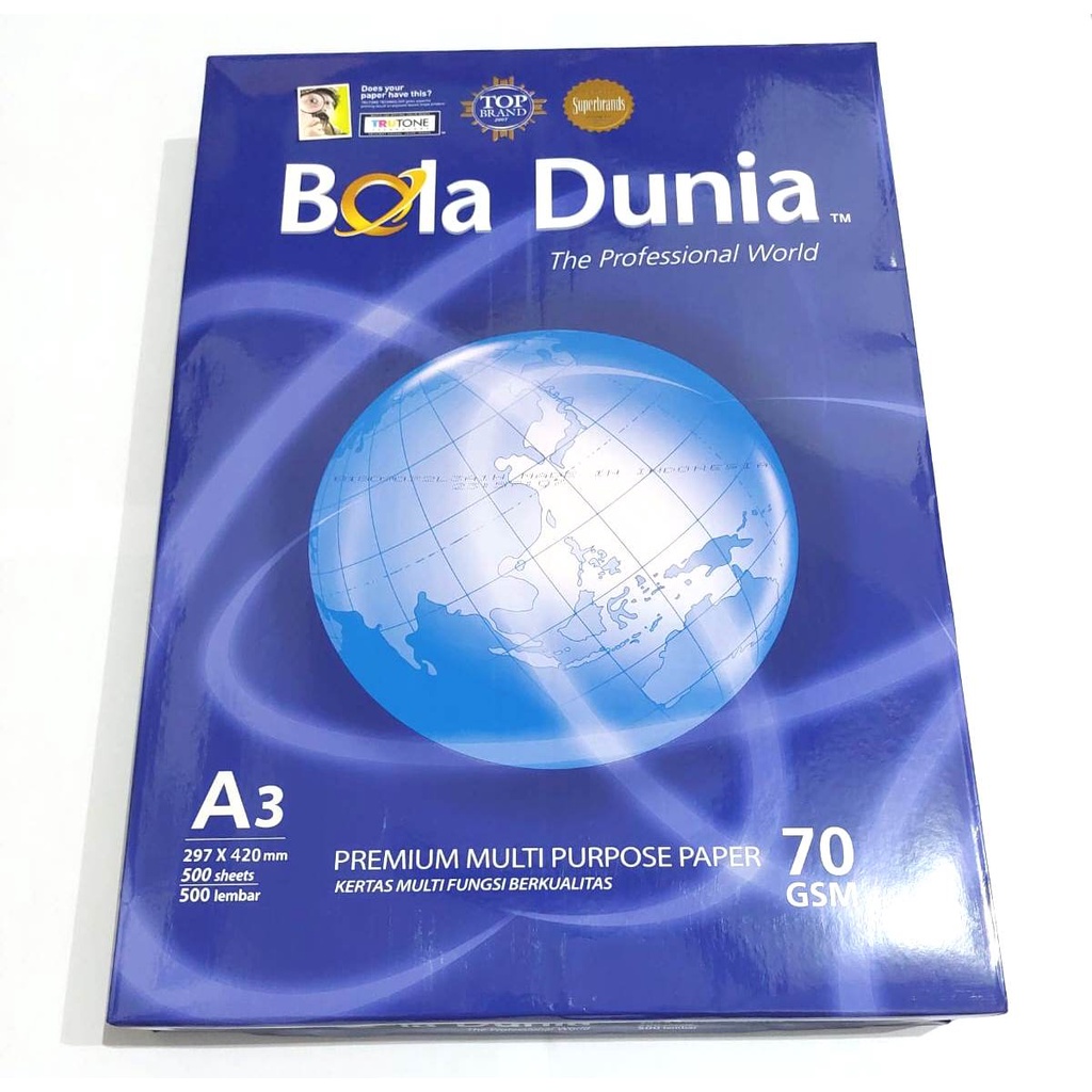 Jual Kertas Multi fungsi HVS A3 70 gr 70 gsm 70gsm 70gram Bola Dunia ...