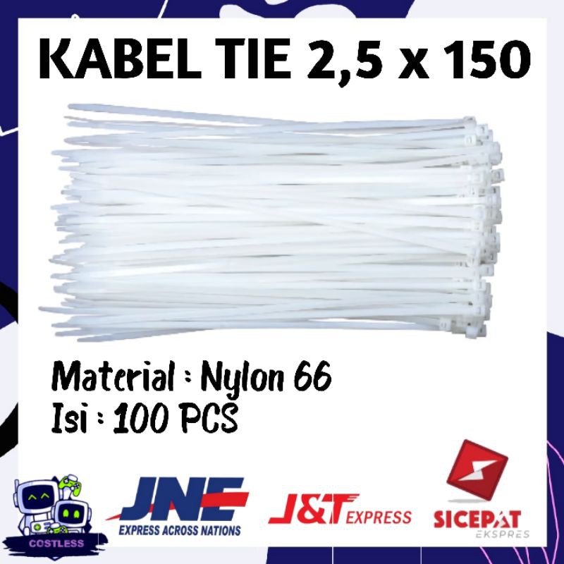 Jual KABEL TIES / CABLE TIE / KABEL TIS /CABEL TIS / PENGIKAT KABEL 2,5 x 150 ISI 100 PCS ...