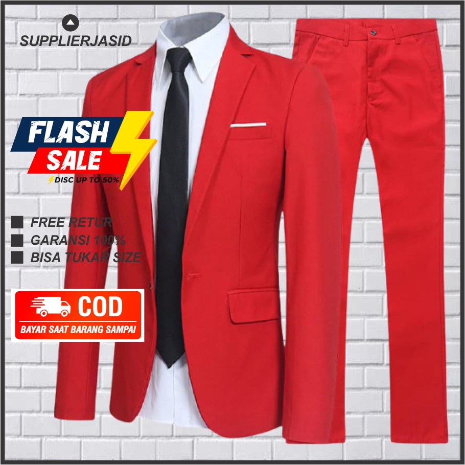 Jual SETELAN JAS PRIA FORMAL SLIMFIT WARNA MERAH CABE (JAS DAN CELANA) | Shopee Indonesia