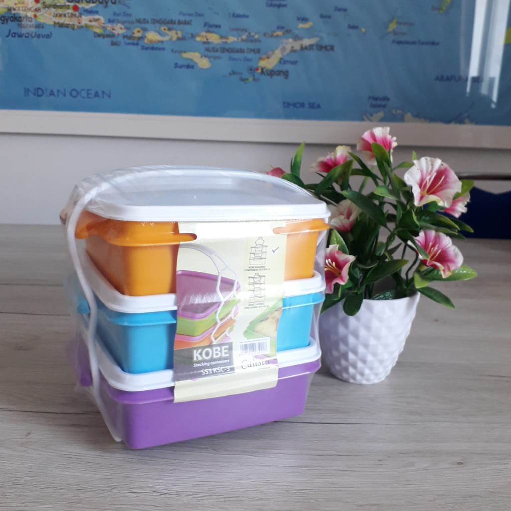 Jual CALISTA KOBE RANTANG PLASTIK SUSUN 3 / LUNCH BOX / TEMPAT MAKAN ...