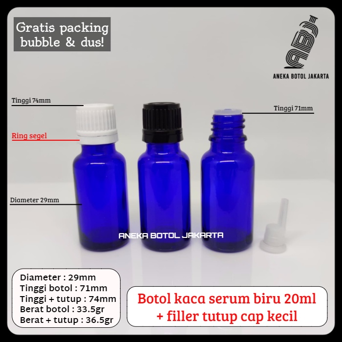 Jual Botol kaca serum biru 20ml filler tetes segel cap kecil | Shopee ...