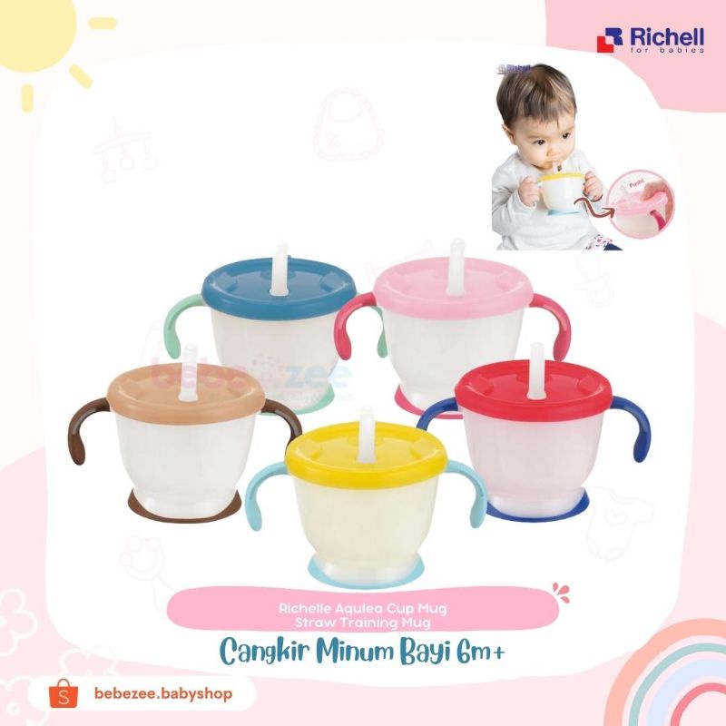 Jual Richell Aqulea Cup De Mug 150ml / botol minum sedotan anak/ belajar minum sedotan | Shopee ...