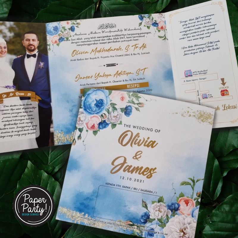 Jual undangan pernikahan tema baby blue peony | Shopee Indonesia