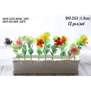 Jual BU-0253 topper hiasan kue rumput bunga daun tanaman plastik ...