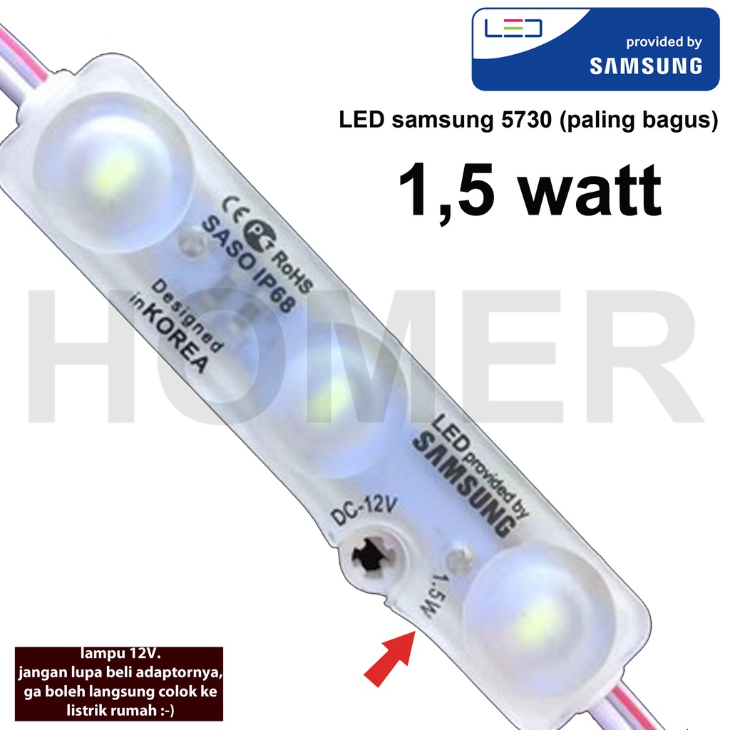 Jual Samsung Lampu Led Modul Module Saso Ip68 Smd 5730 Dc 12v 1 5 Watt
