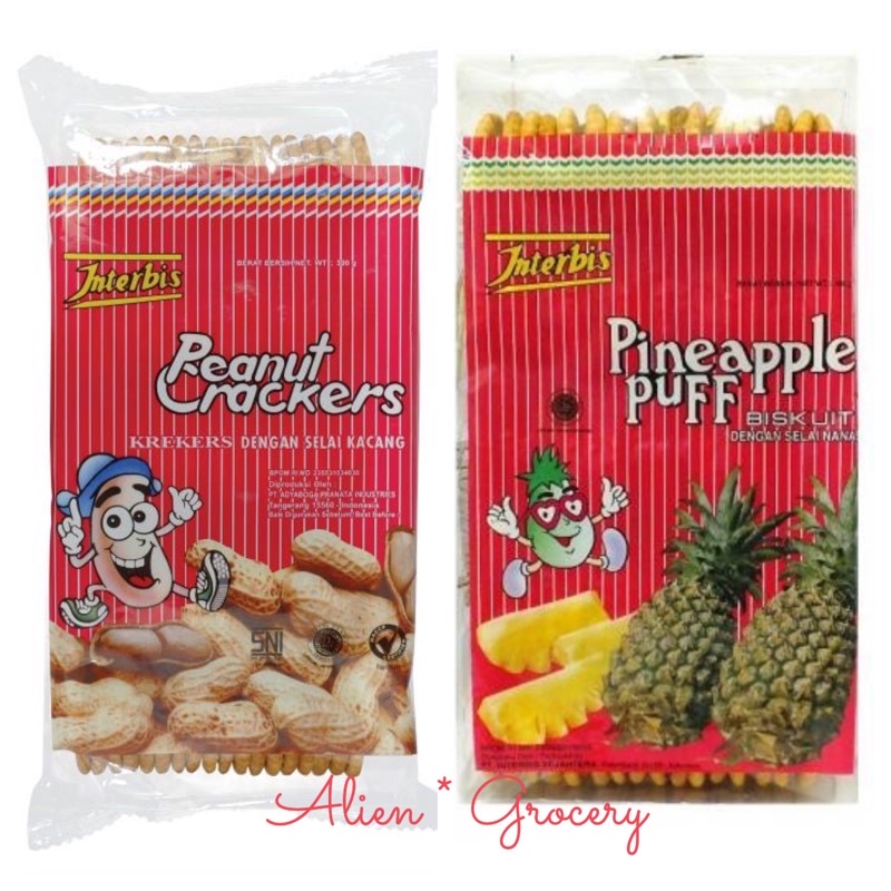 Jual Interbis Peanut Crackers Kacang Pineapple Puff Biskuit Nanas 300gr ...