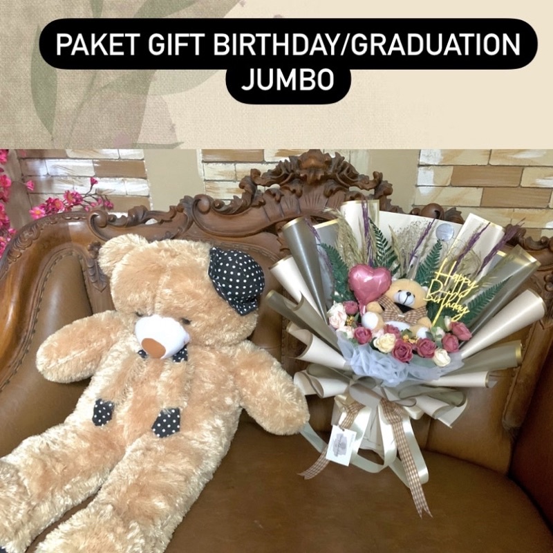Jual Paket Bucket Boneka jumbo + bunga untuk ulang tahun, wisuda dll ...
