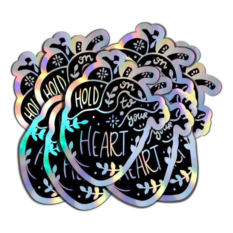 Jual Stiker Hologram Hold On To You Heart Aesthetic Bentuk Hati ...