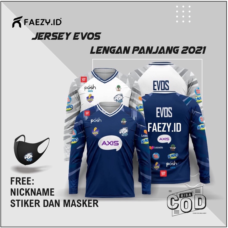 Jual Jersey Evos Esport 2021 Lengan Panjang Free Nickname Masker Dan ...