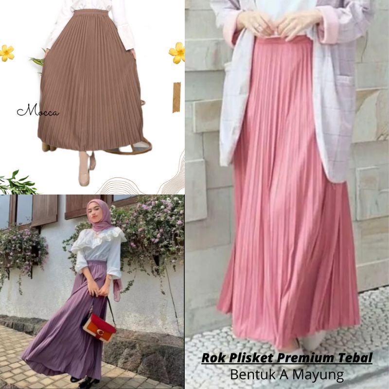 Jual JF Rok Plisket Premium Wanita Kantor Dewasa Panjang Jumbo Mayung Kekinian Tebal Hijab ROK ...